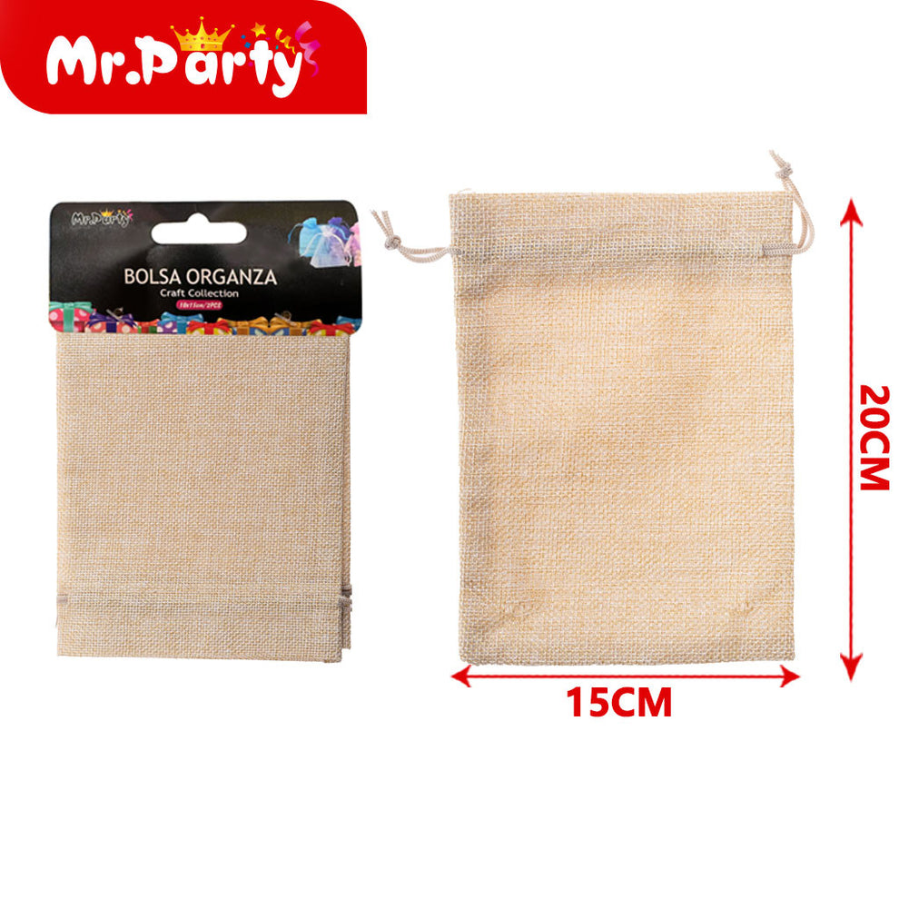 Bolsa de lino sintético de 15 x 20 cm 2 piezases/tarjeta col (12paquet – Mr. Party